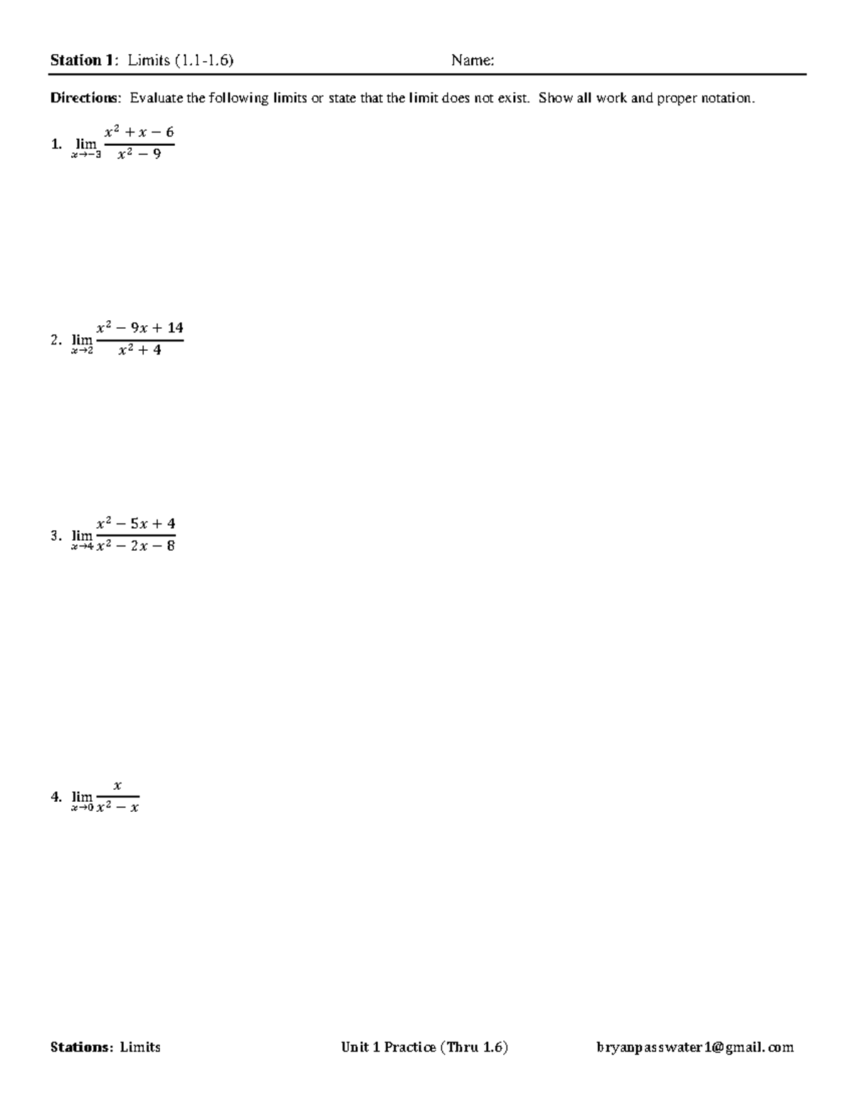 Limits Unit 1 Practice Stations (Thru 1.6) - Studocu