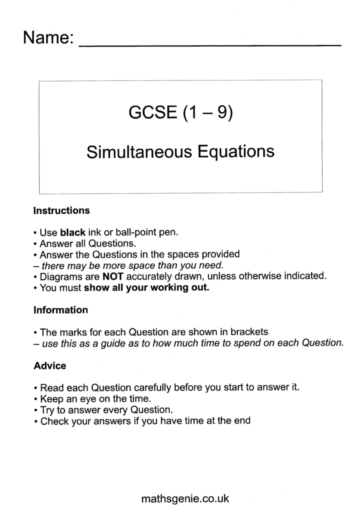 GCSE (1 9) Simultaneous Equations Practice Questions and Solutions ...