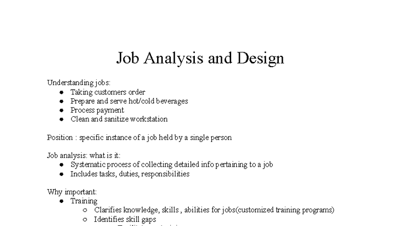 Mos Unit 2: Job Analysis and Design Overview - Studocu