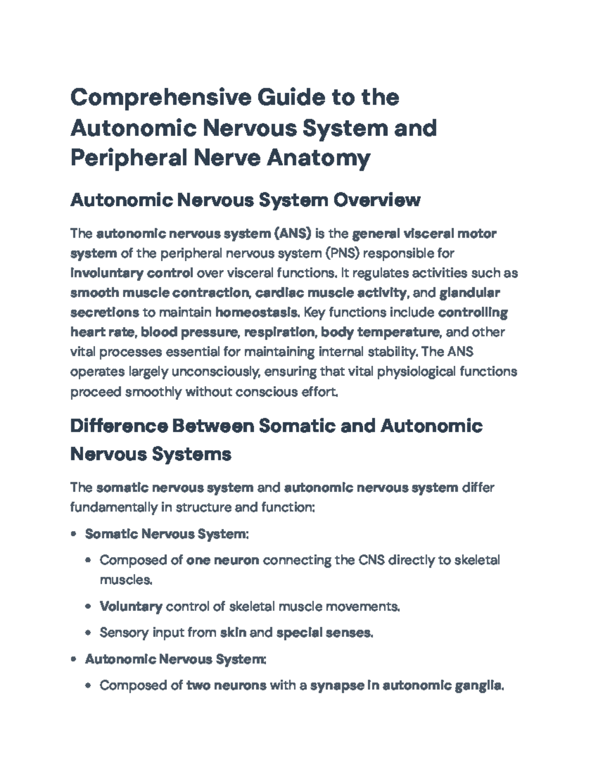 Comprehensive Guide to ANS and Peripheral Nerve Anatomy - Comprehensive ...
