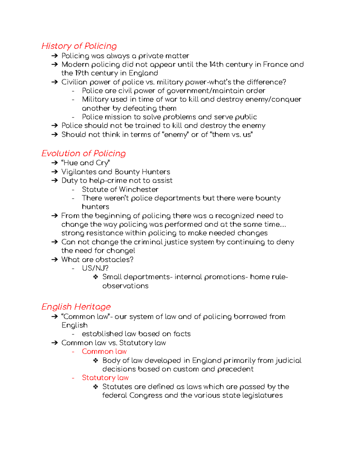 Police Notes - Professor Kohl - History of Policing Policing was always ...