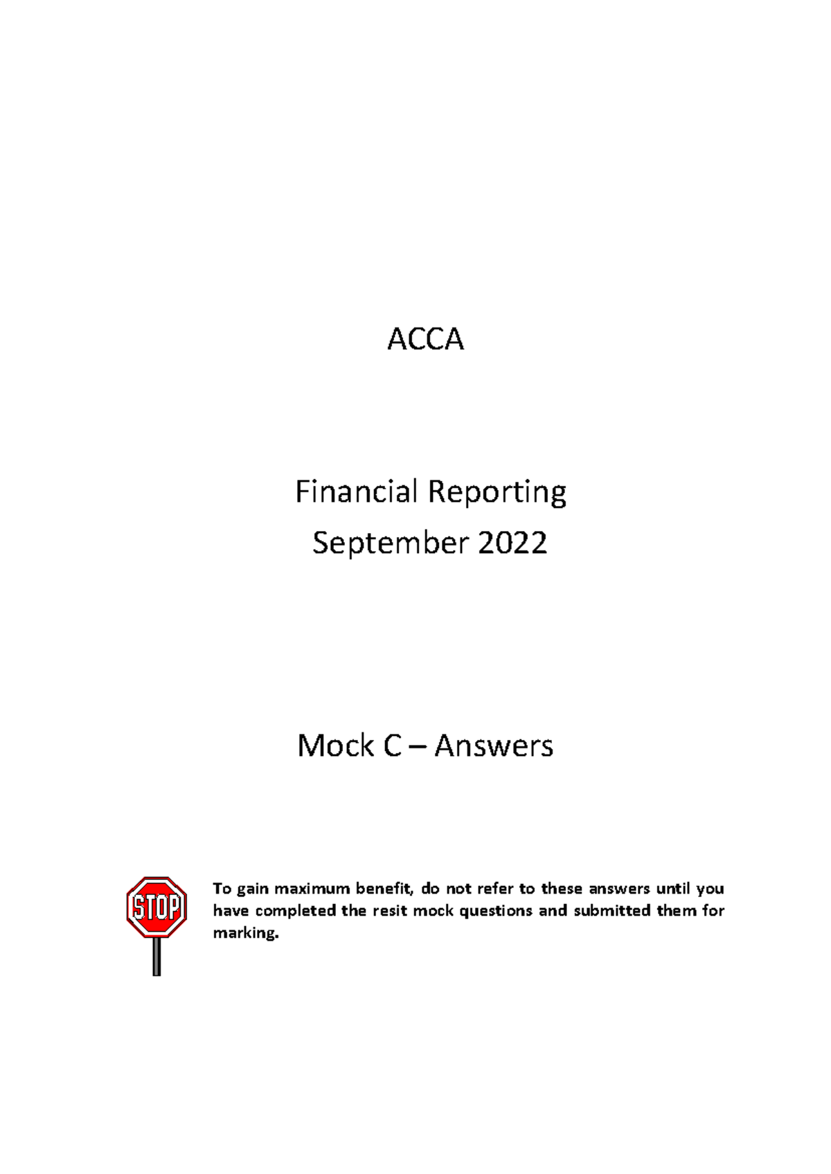 ACCA FR Mock C September 2022 Exam Answers - Studocu