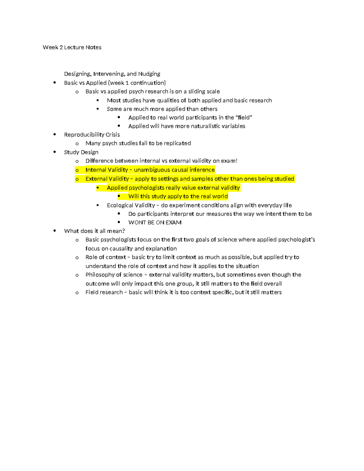 PSY 101 Week 2 Lecture Notes: Basic vs Applied Research Insights - Studocu