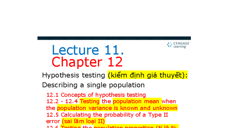 Lecture 11: Chapter 12 - Hypothesis Testing Concepts and Applications ...