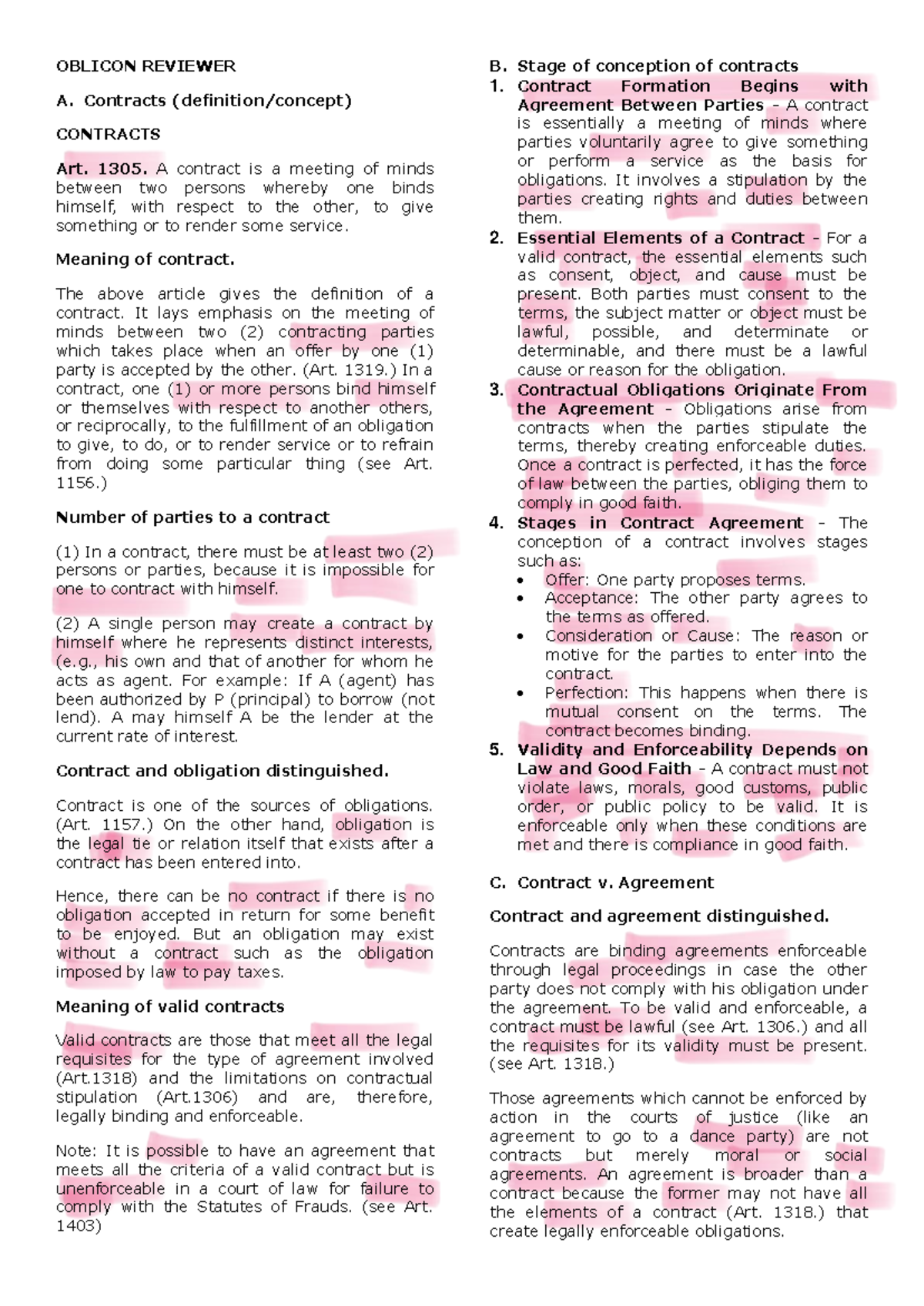 OBLICON 101: Final Exam Reviewer on Contracts and Obligations - Studocu