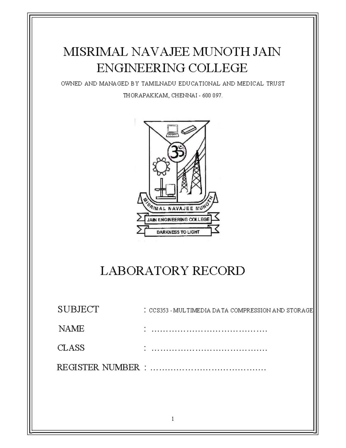 CCS353 Laboratory Record: Multimedia Data Compression Techniques - Studocu