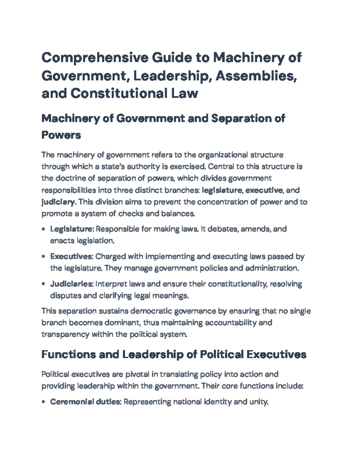 Comprehensive Overview of Government Machinery & Constitutional Law ...
