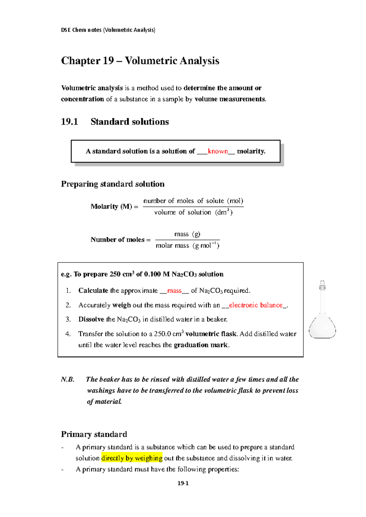DSE Chem Notes: Chapter 19 Volumetric Analysis Study Guide - Studocu