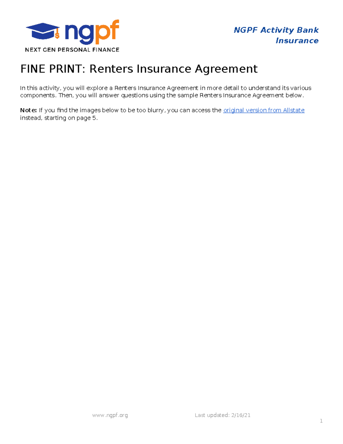 Renters Insurance Agreement - Then, you will answer questions using the ...