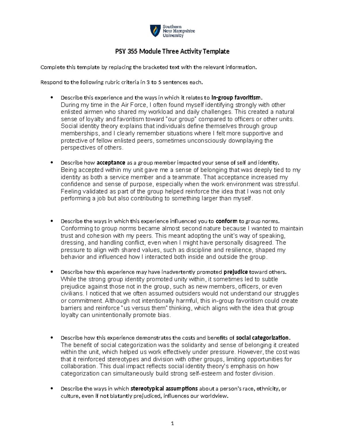 PSY 355 Module 3 Activity: Exploring Favoritism and Group Identity ...