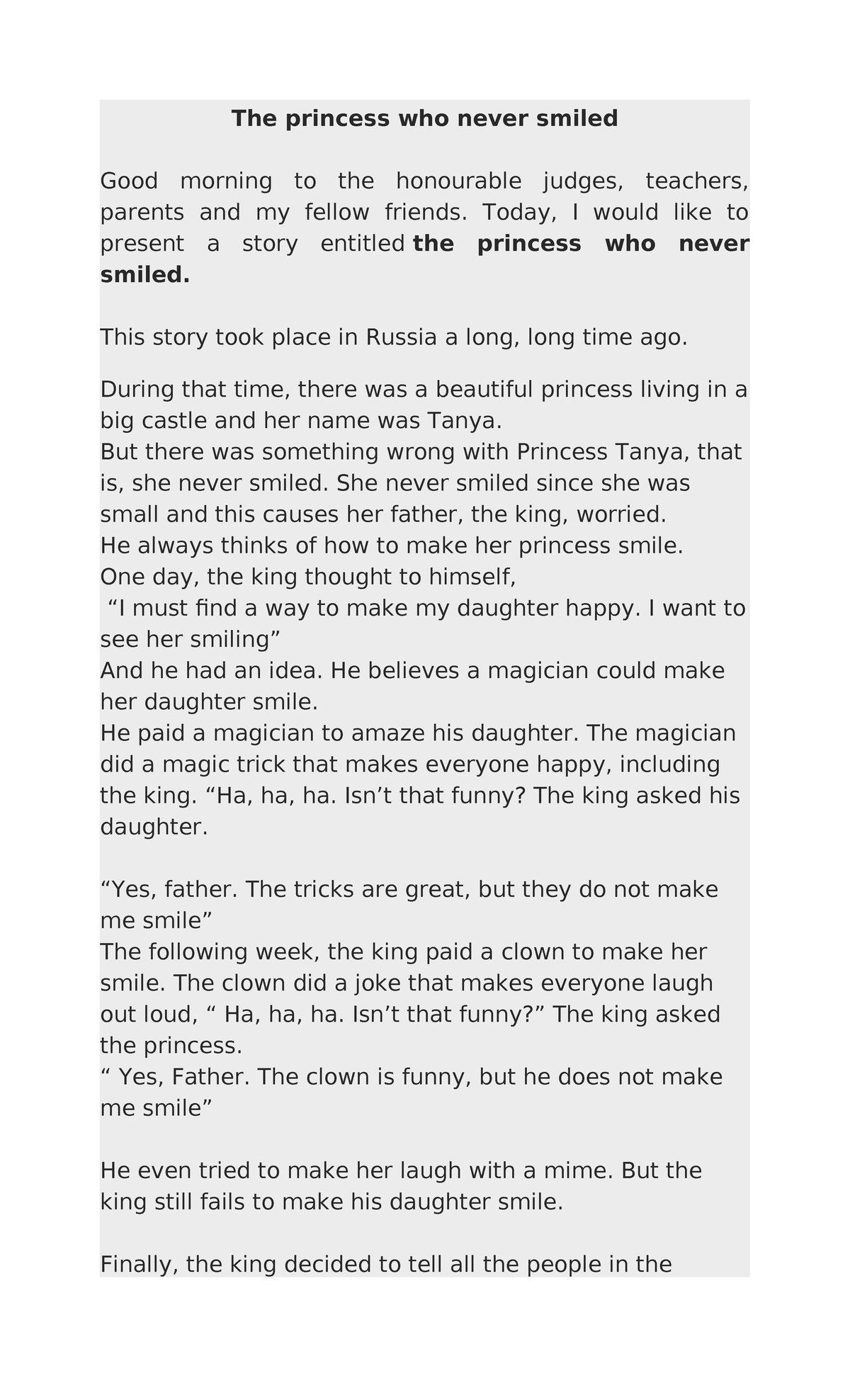 The Princess Who Never Smiled: A Tale of Kindness and Joy - Studocu