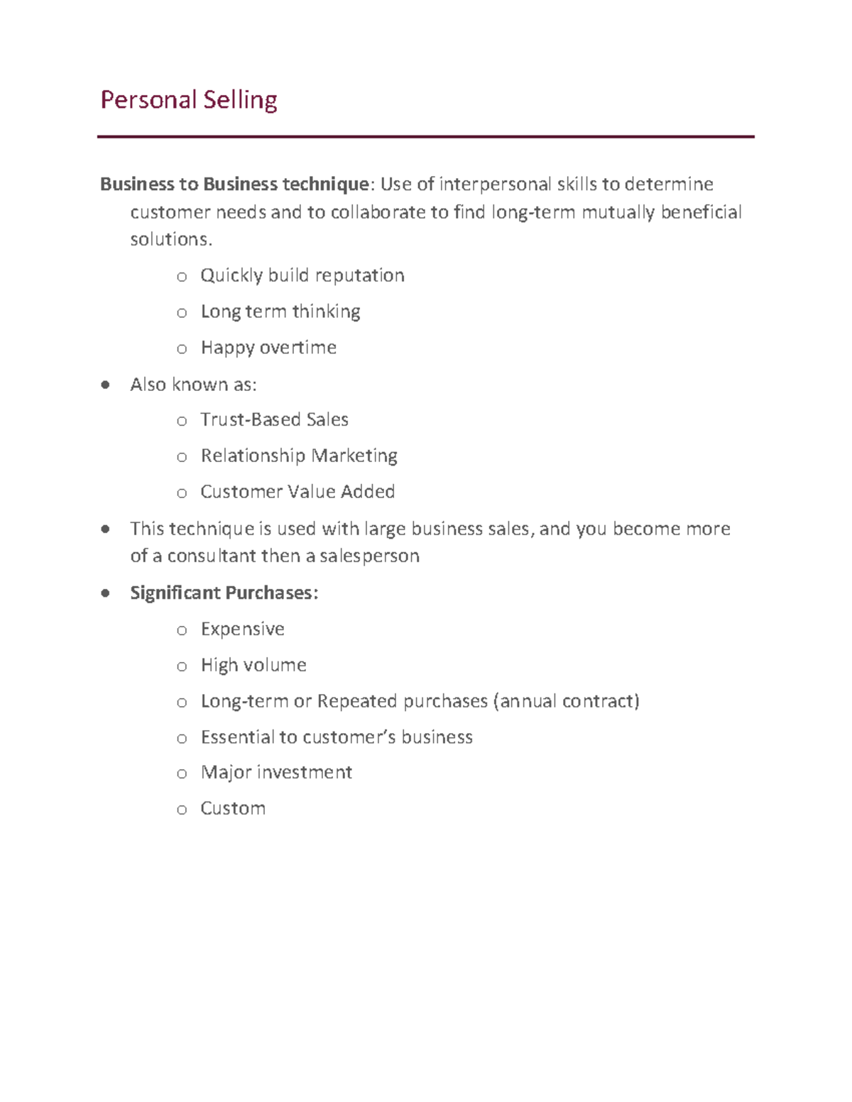 Personal Selling Techniques in B2B Sales - Course Notes - Studocu