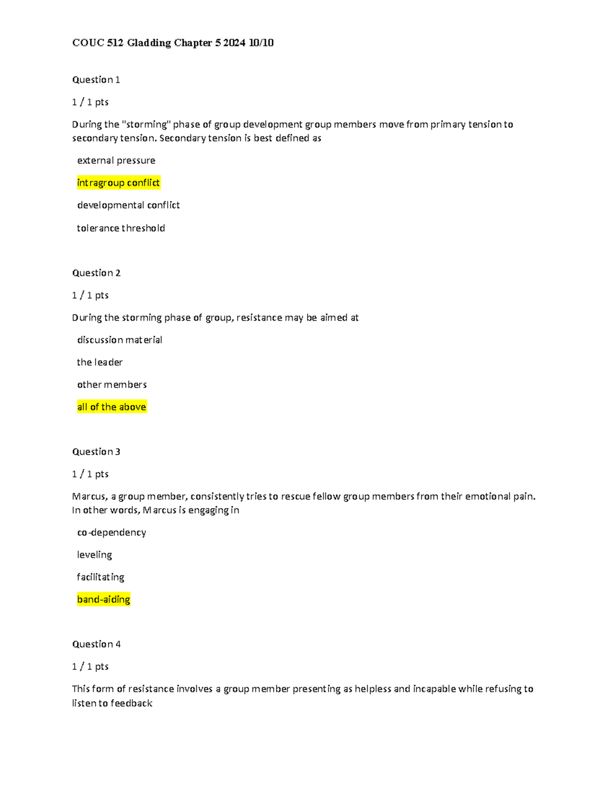 COUC 512 Quiz on Gladding Chapter 5 - Key Concepts Review - Studocu