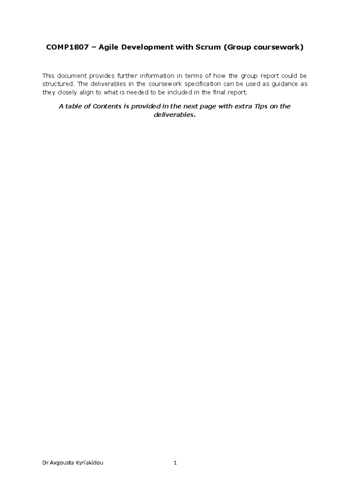 COMP1807 Scrum Group Coursework Structure & Report Guidelines - Studocu