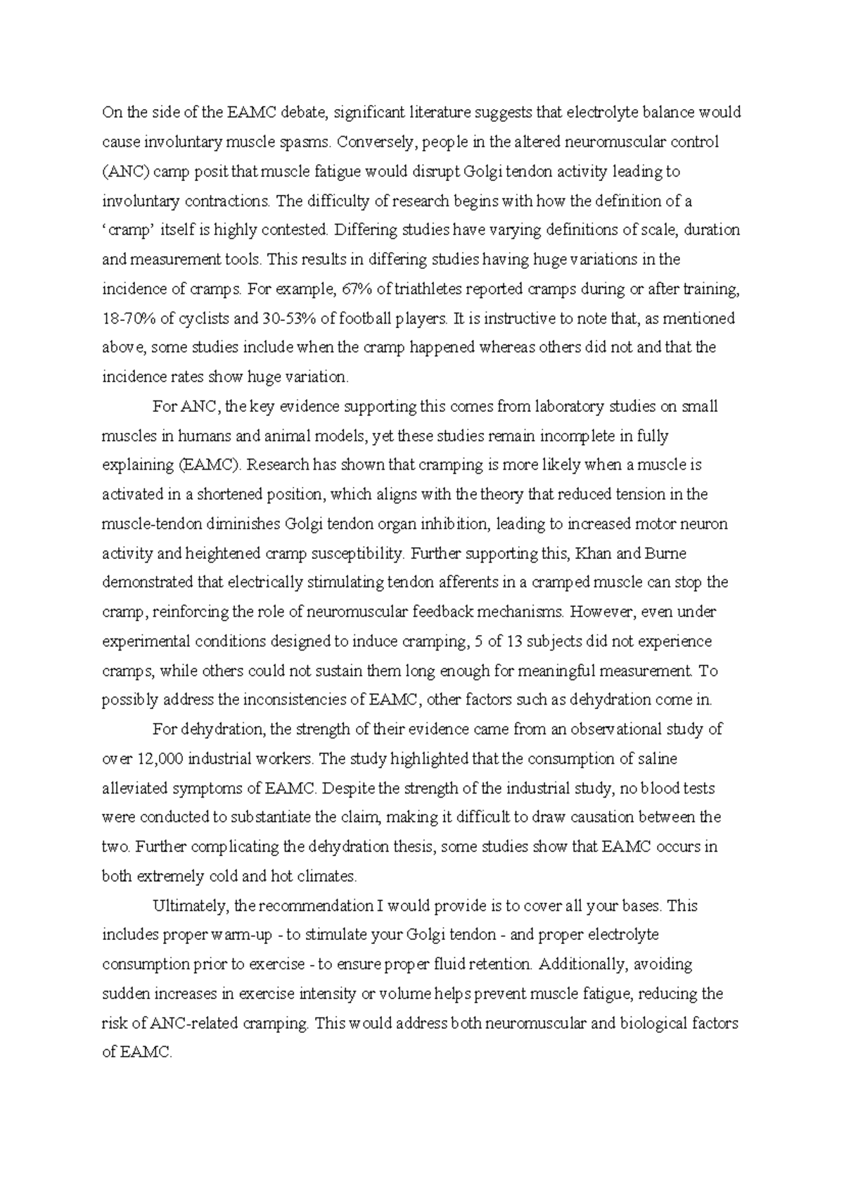 HSI 2002 Tutorial Reflection on Electrolyte Balance and Muscle Cramps ...