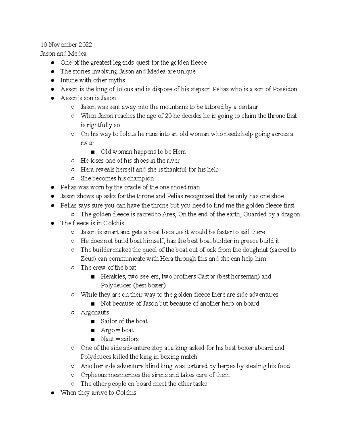 Greek Mythology Notes: Jason and Medea's Quest for the Fleece - Studocu