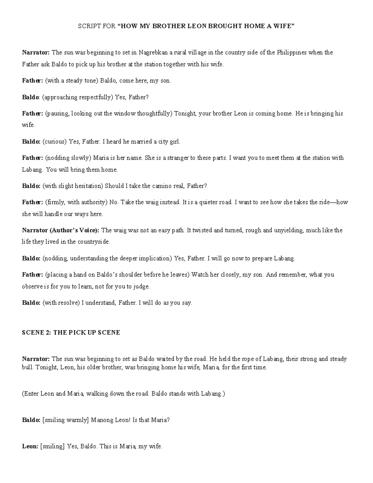 "ENG 101: Script Analysis of 'How My Brother Leon Brought Home a Wife ...