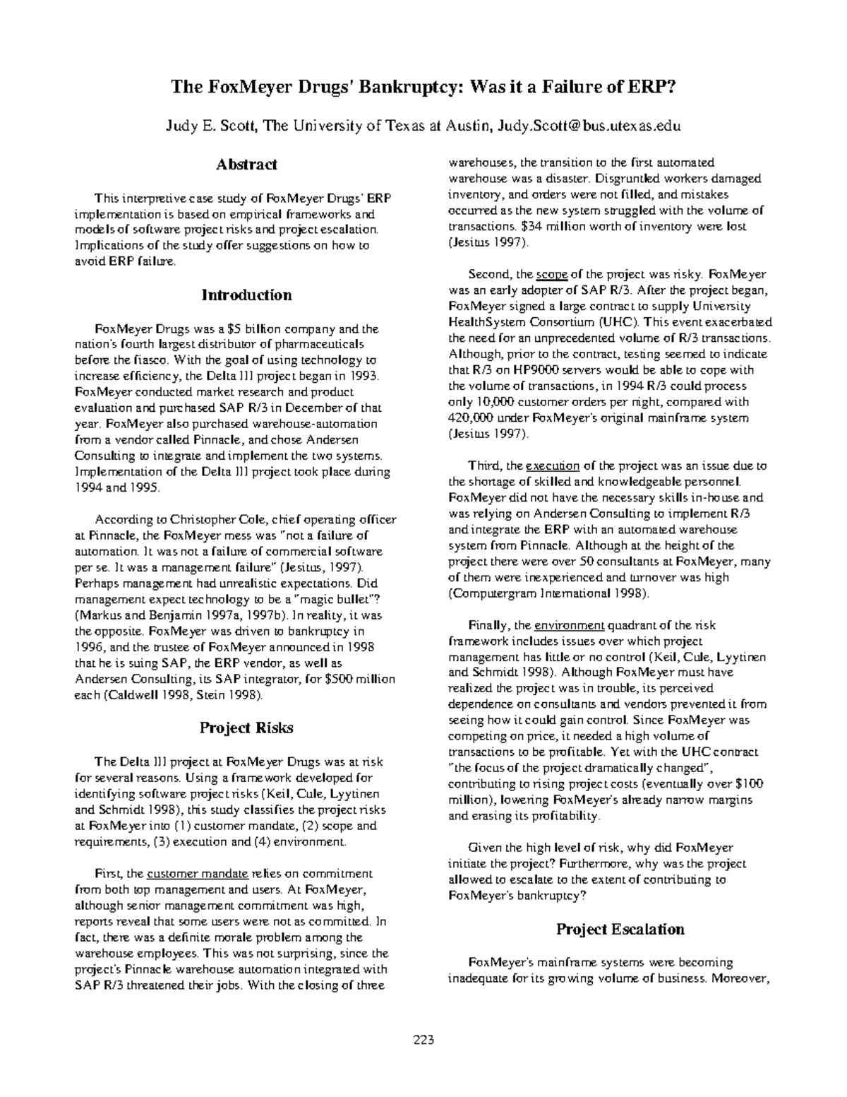 The FoxMeyer Drugs Bankruptcy Case Study: ERP Implementation Risks - Studocu