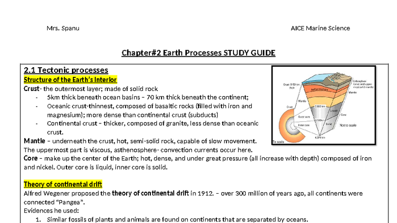 AICE Marine Science Chapter 2 Study Guide: Earth Processes and ...