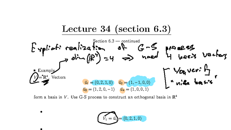 Lecture 34: Orthogonal Basis Construction in R4 (Dec3 - Linear Alge ...