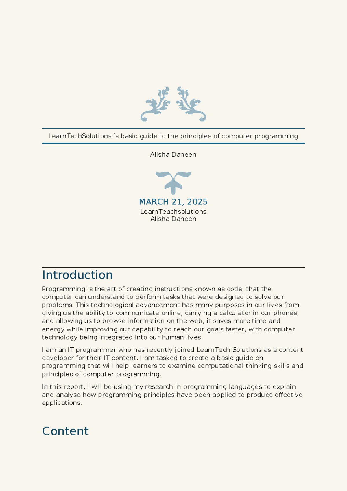 LearnTechSolutions: Basic Guide to Computer Programming Principles - Studocu