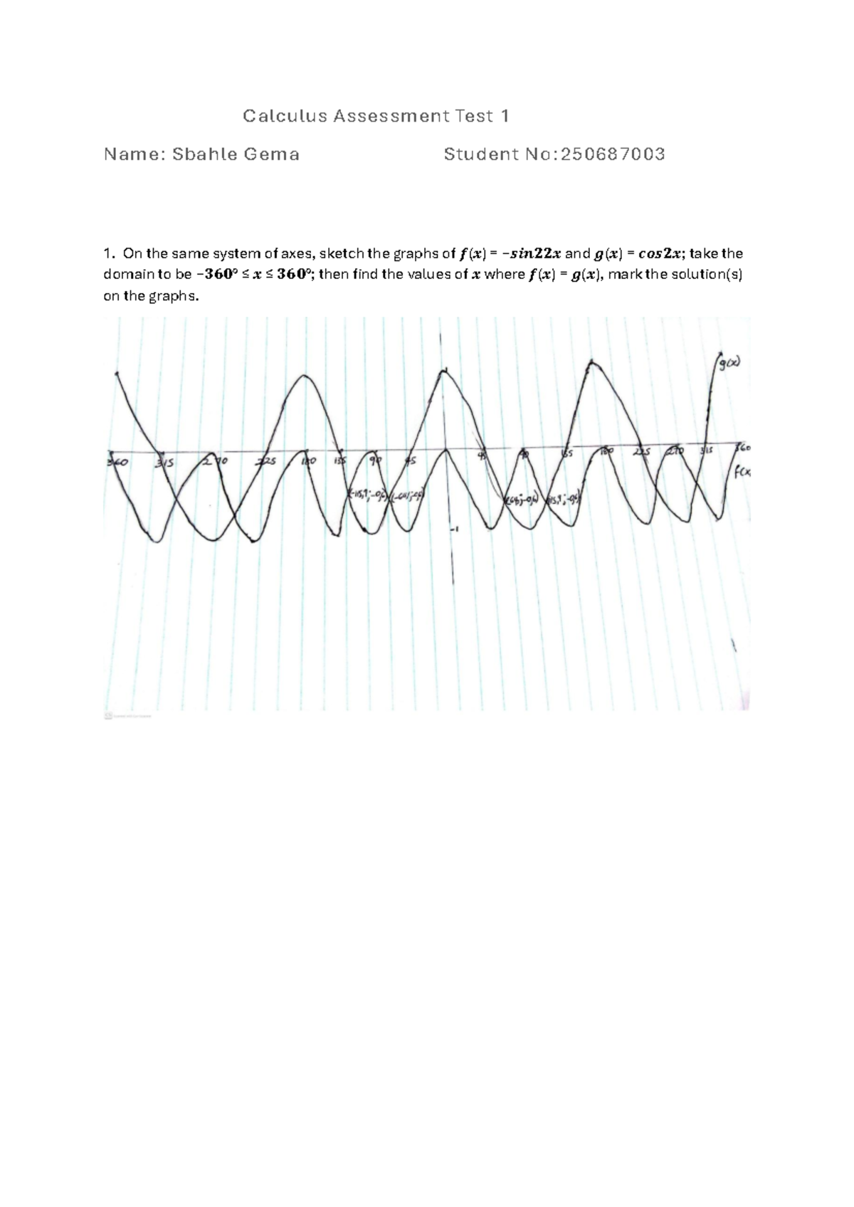 Practise Test papers - SFD150S - Calculus Assessment Test 1 Name ...