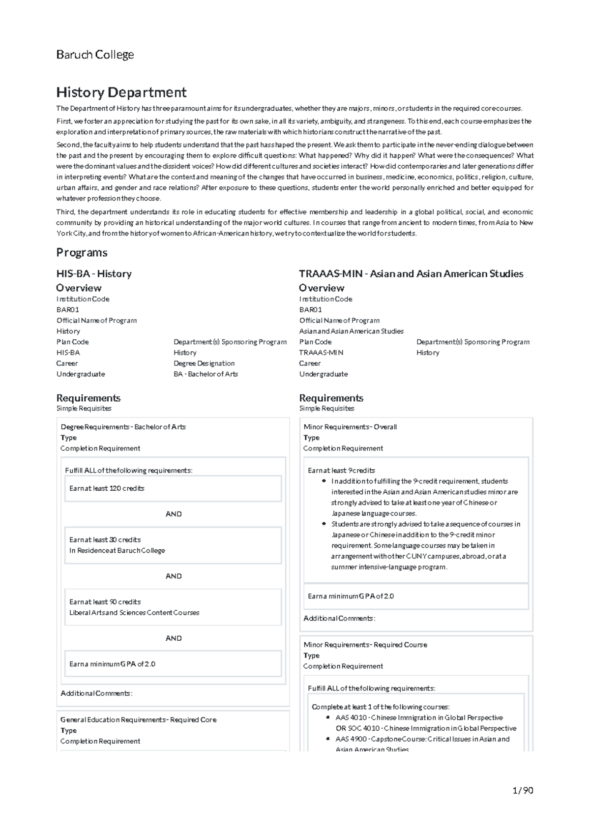 Baruch College History Overview: Core Aims and Course Requirements ...