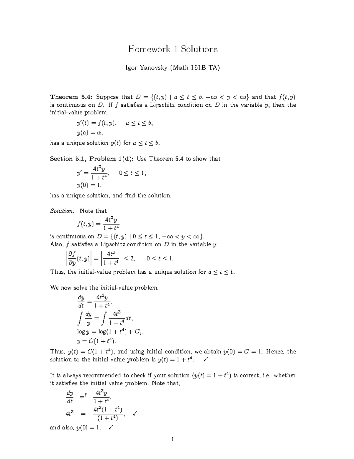 Hw1 - Homework chapter 7 - Homework 1 Solutions Igor Yanovsky (Math ...