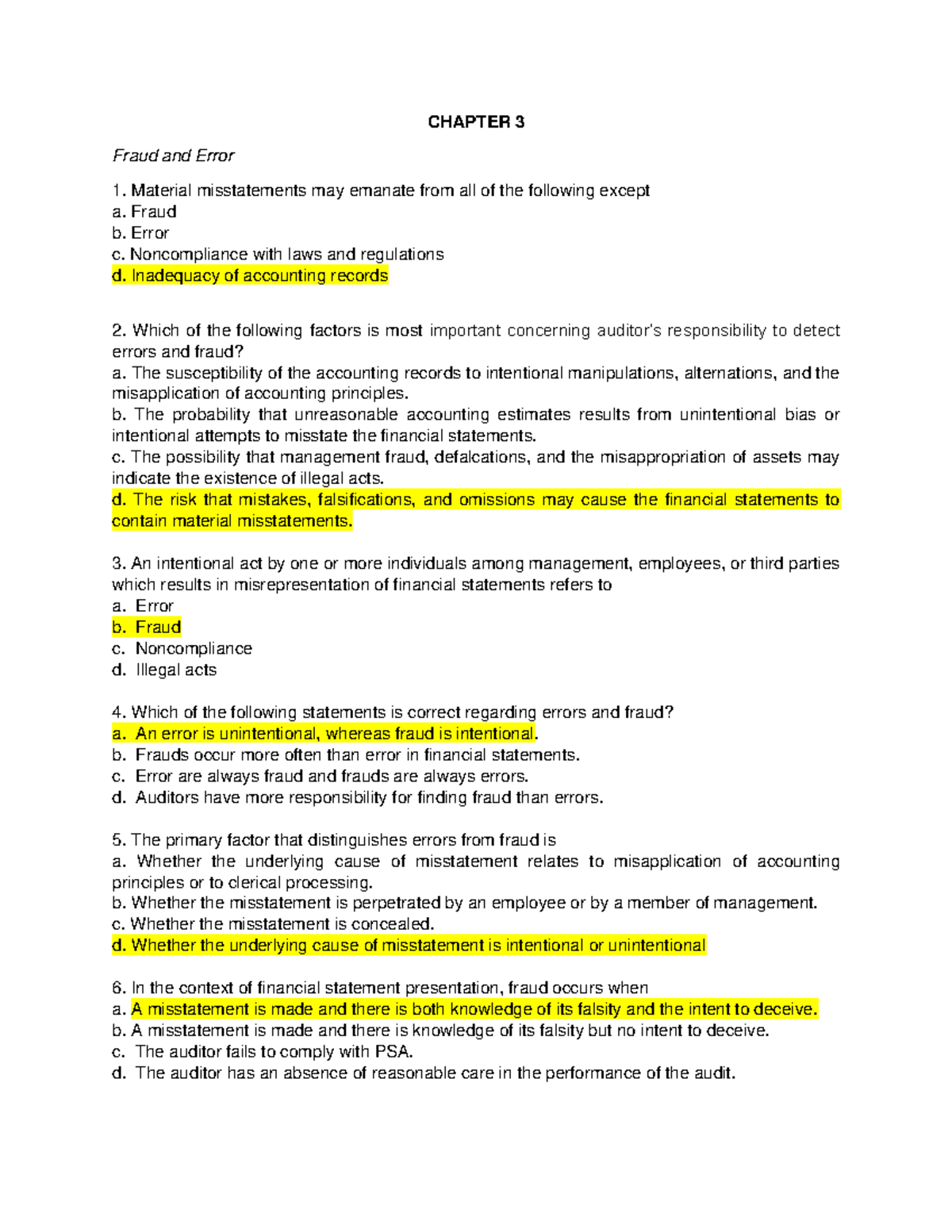 CHAPTER 3 Fraud and Error: Understanding Misstatements and Auditor - Studocu
