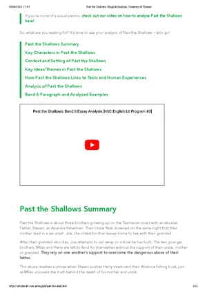 HSC English Analysis: Summary & Themes of "Past the Shallows" - Studocu