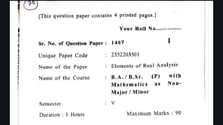 Math V Question Paper: Elements of Real Analysis (2352203501) - Studocu