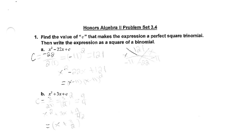 Honors Algebra II Problem Set 3.4 Solutions and Explanations - Studocu