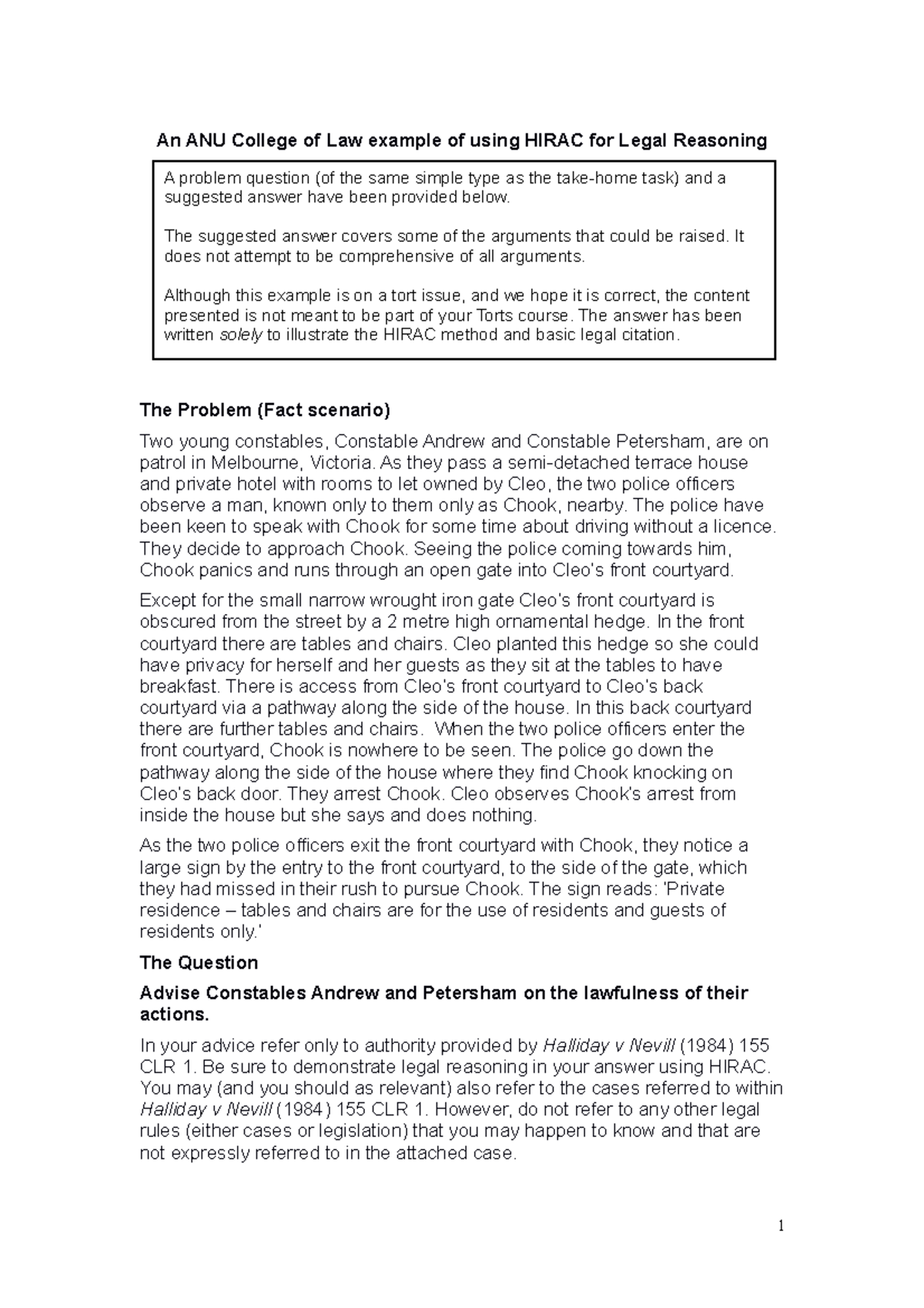 HIRAC Approach in Legal Reasoning: Sample Exam 2017 (Answers) - Studocu