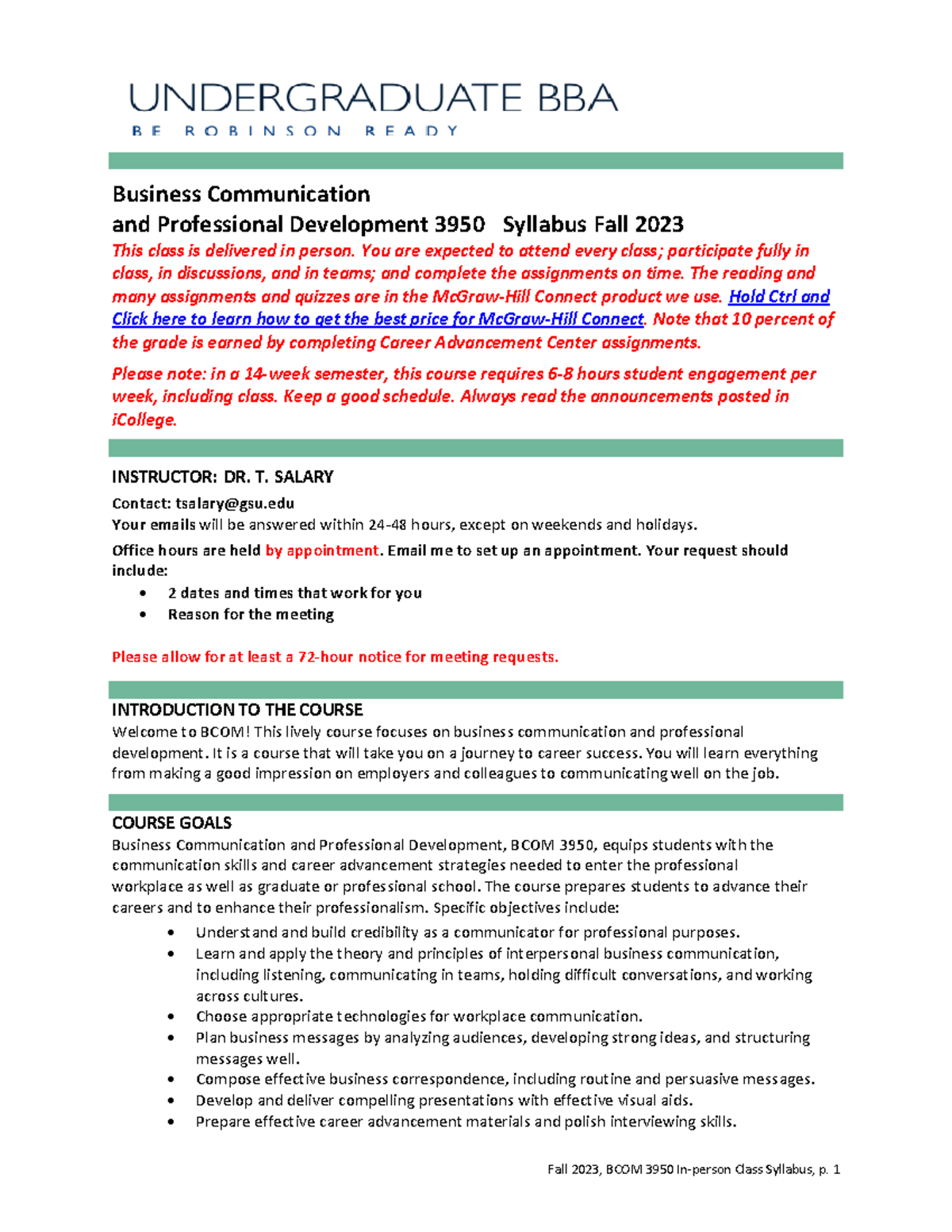BCOM 3950: Business Communication & Professional Development Syllabus ...