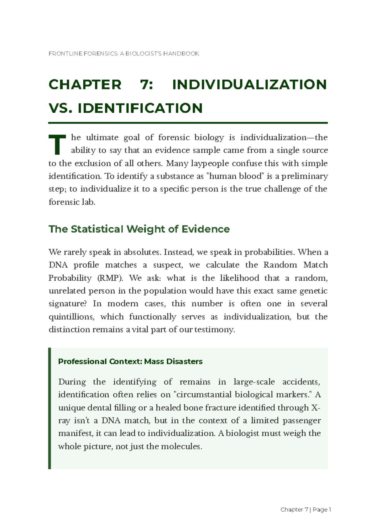 FRONTLINE FORENSICS: CH 7 - INDIVIDUALIZATION VS. IDENTIFICATION - Studocu