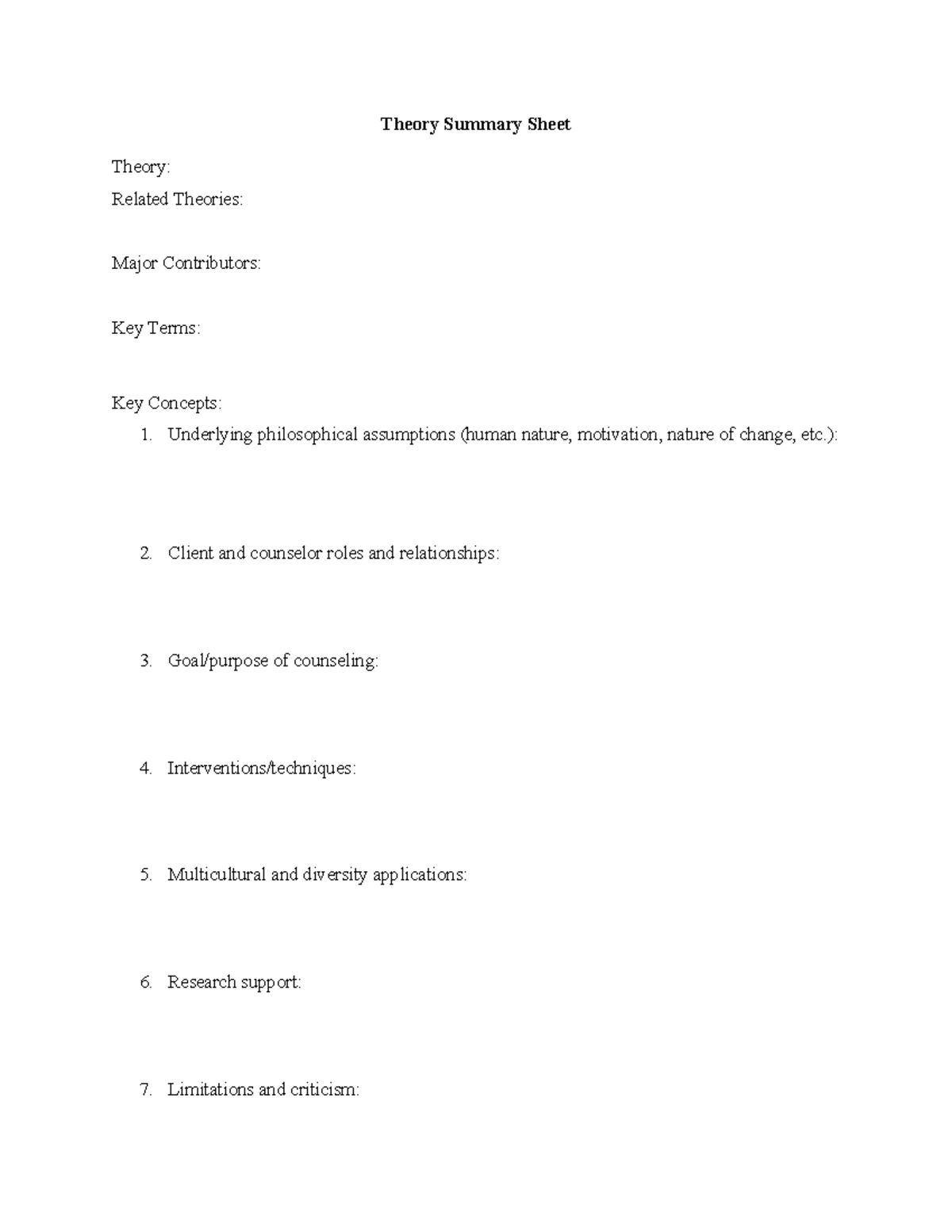 Theory Summary Sheet: Core Principles & Key Concepts - Studocu