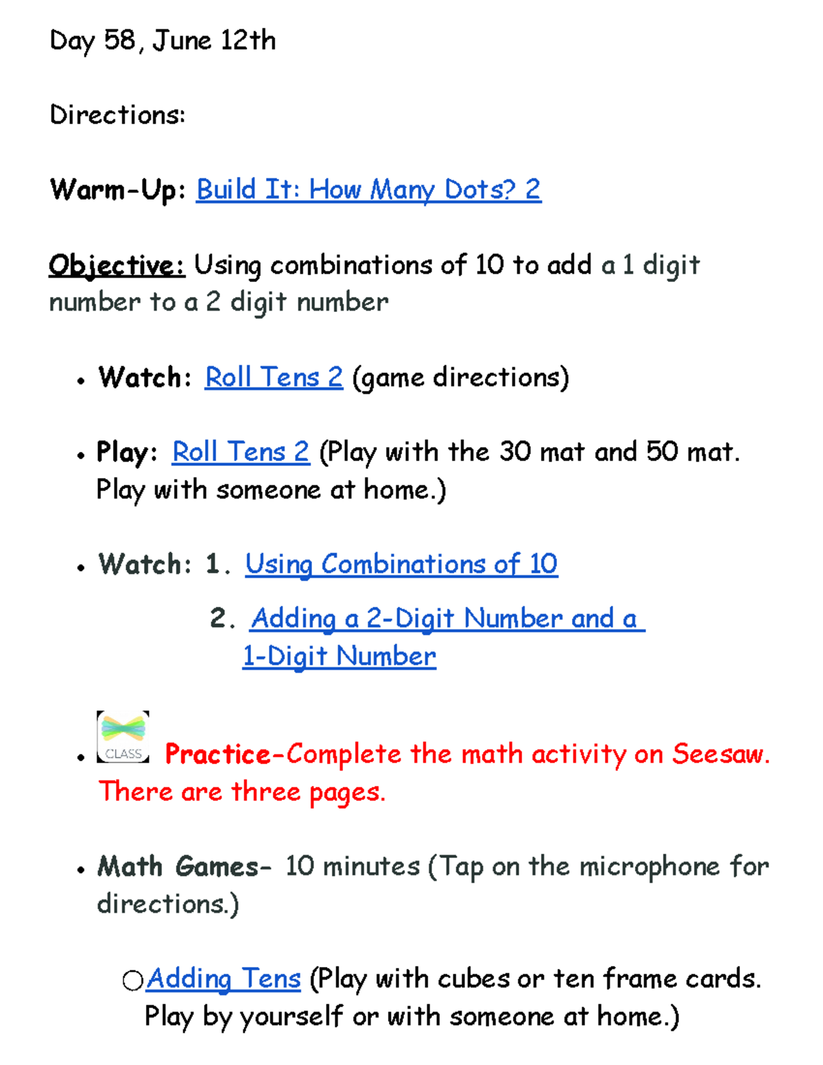 Math - notes - Day 58, June 12th Directions: Warm-Up: Build It: How ...