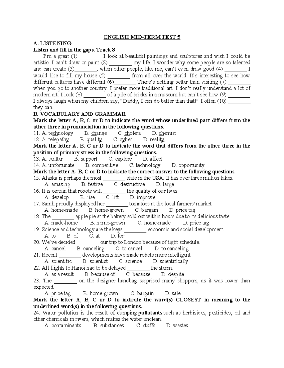 English MIDTERM - Exam Questions and Practice (Học Kì Giữa) - Studocu