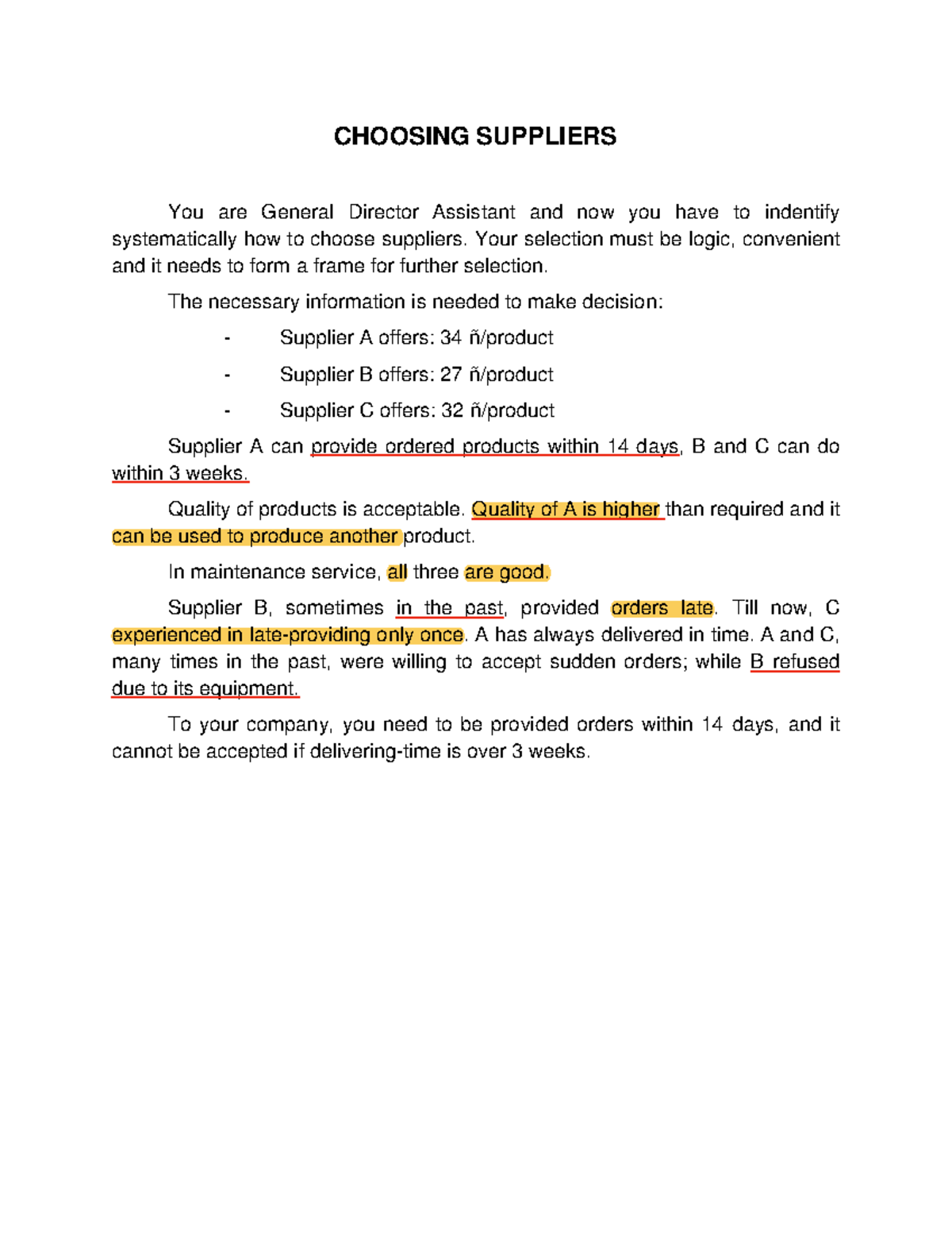 Choosing Suppliers: A Strategic Decision-Making Framework - Studocu