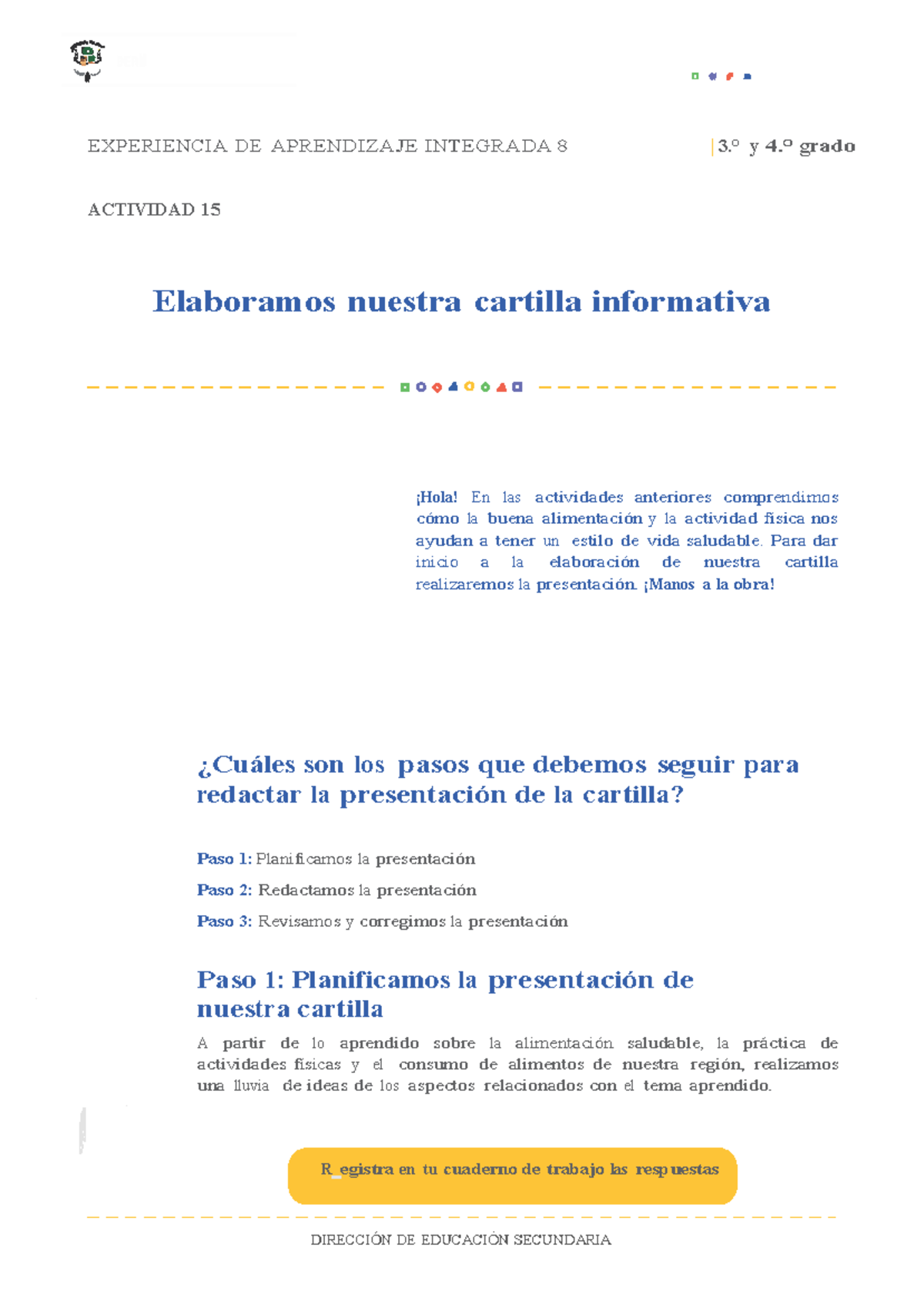 Guía para Elaborar la Cartilla Informativa: 3.° y 4.° Grado - Studocu