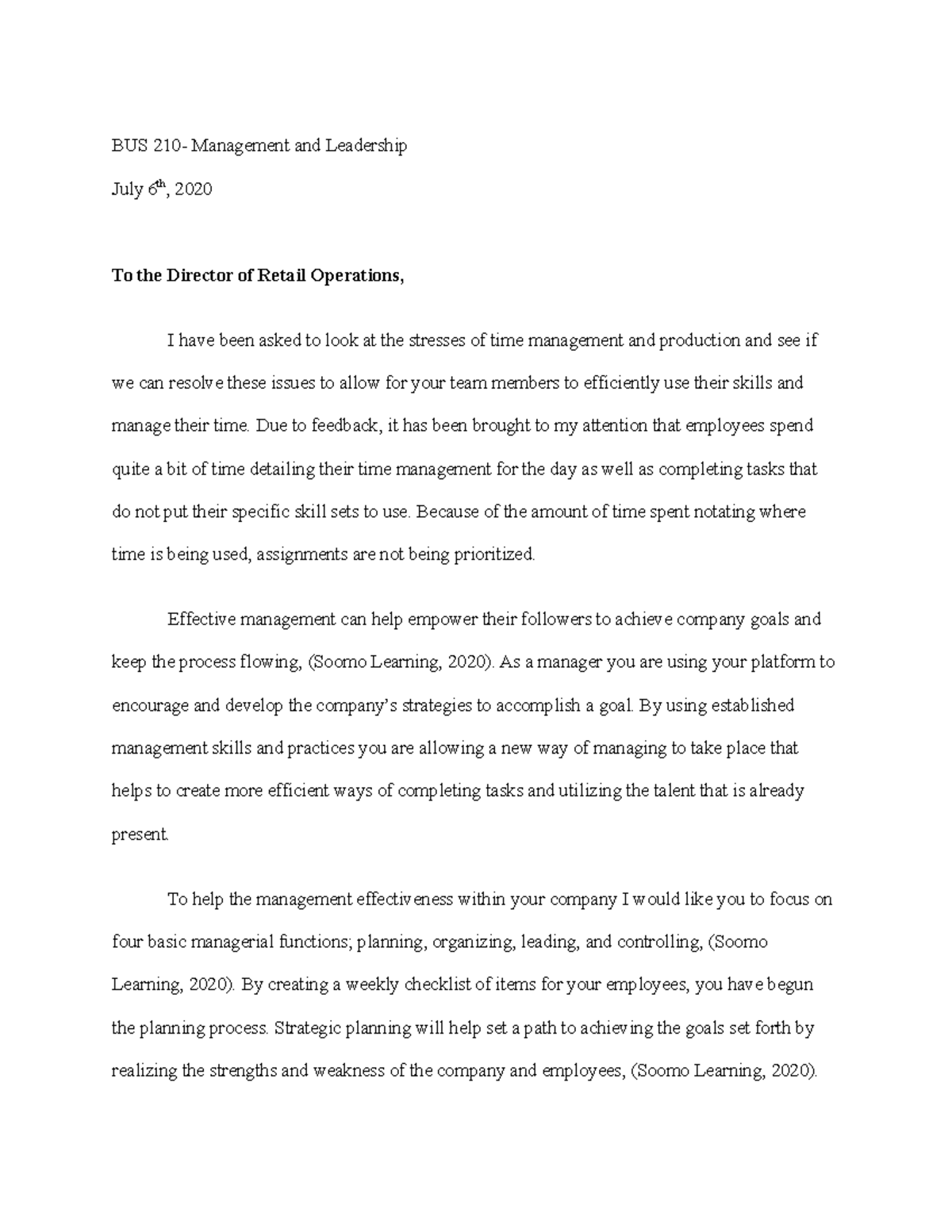 BUS 210 - Module 2 Assignment: Letter to Retail Operations Director ...