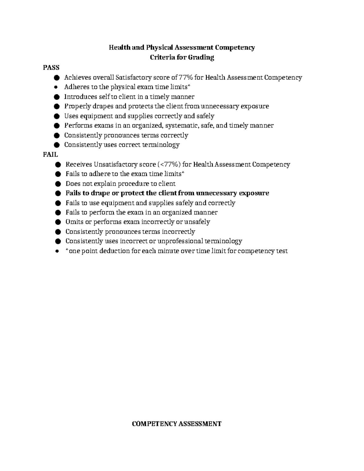 Health and Physical Assessment Final Competency Criteria for Grading ...