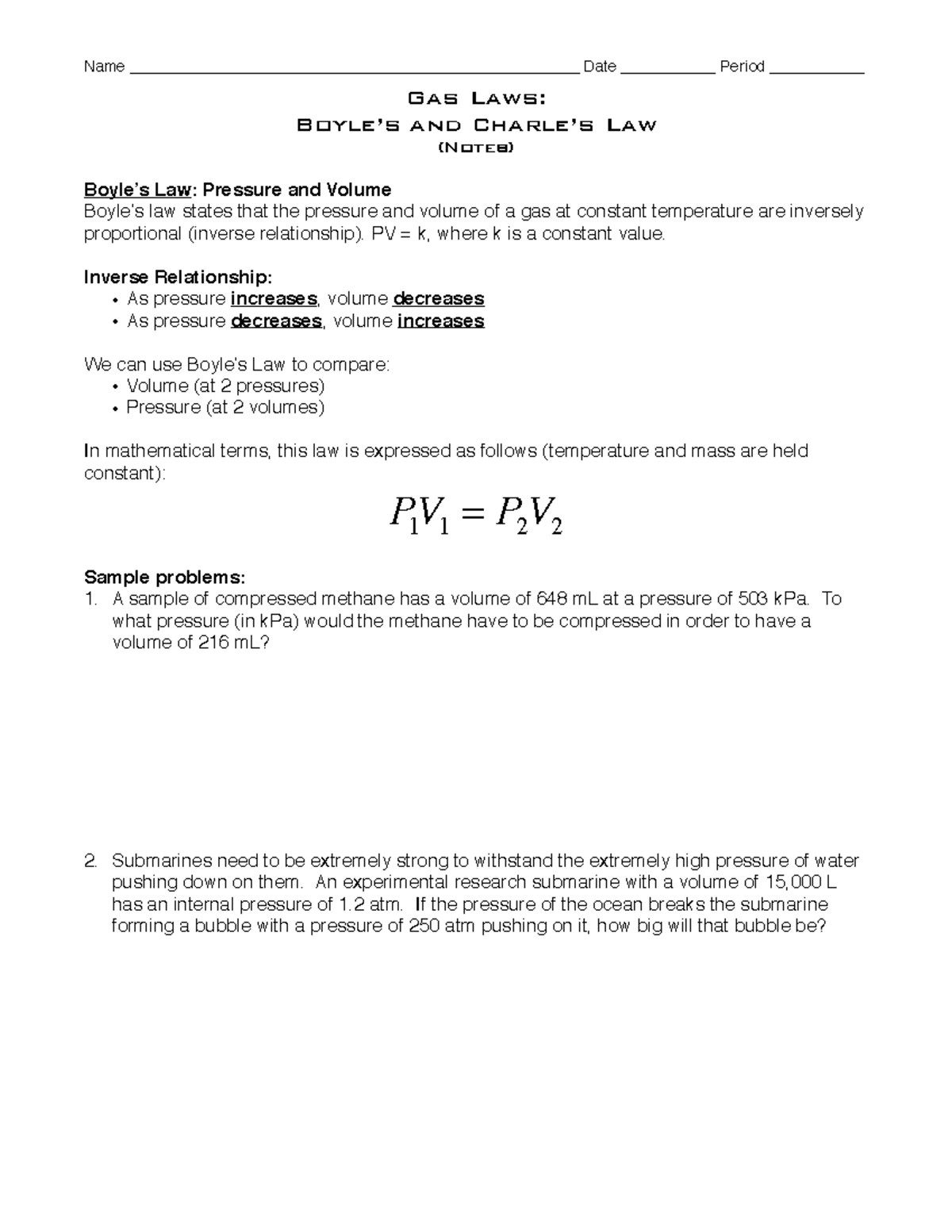 Boyle's and Charles' Law Notes (Physics 101) - Studocu