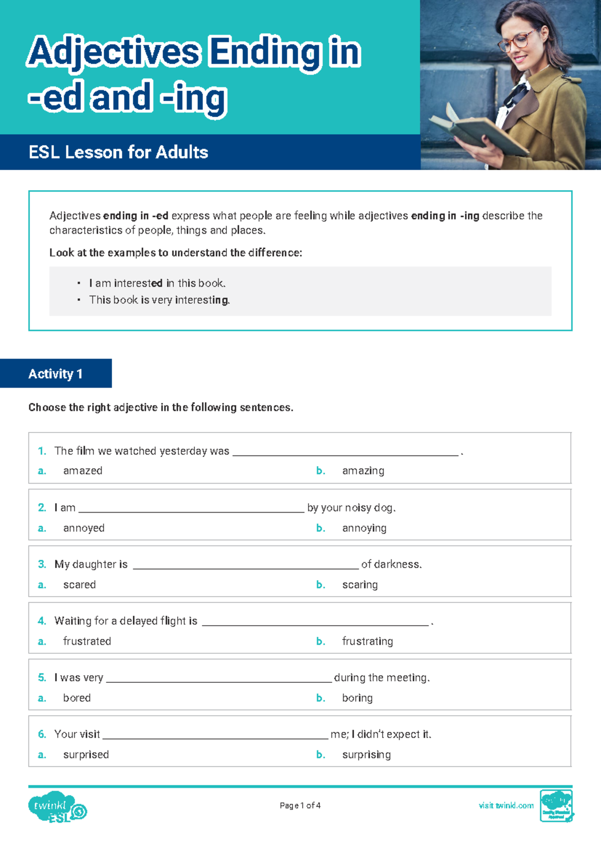ESL Lesson: Understanding Ed and Ing Adjectives for Adults - Studocu