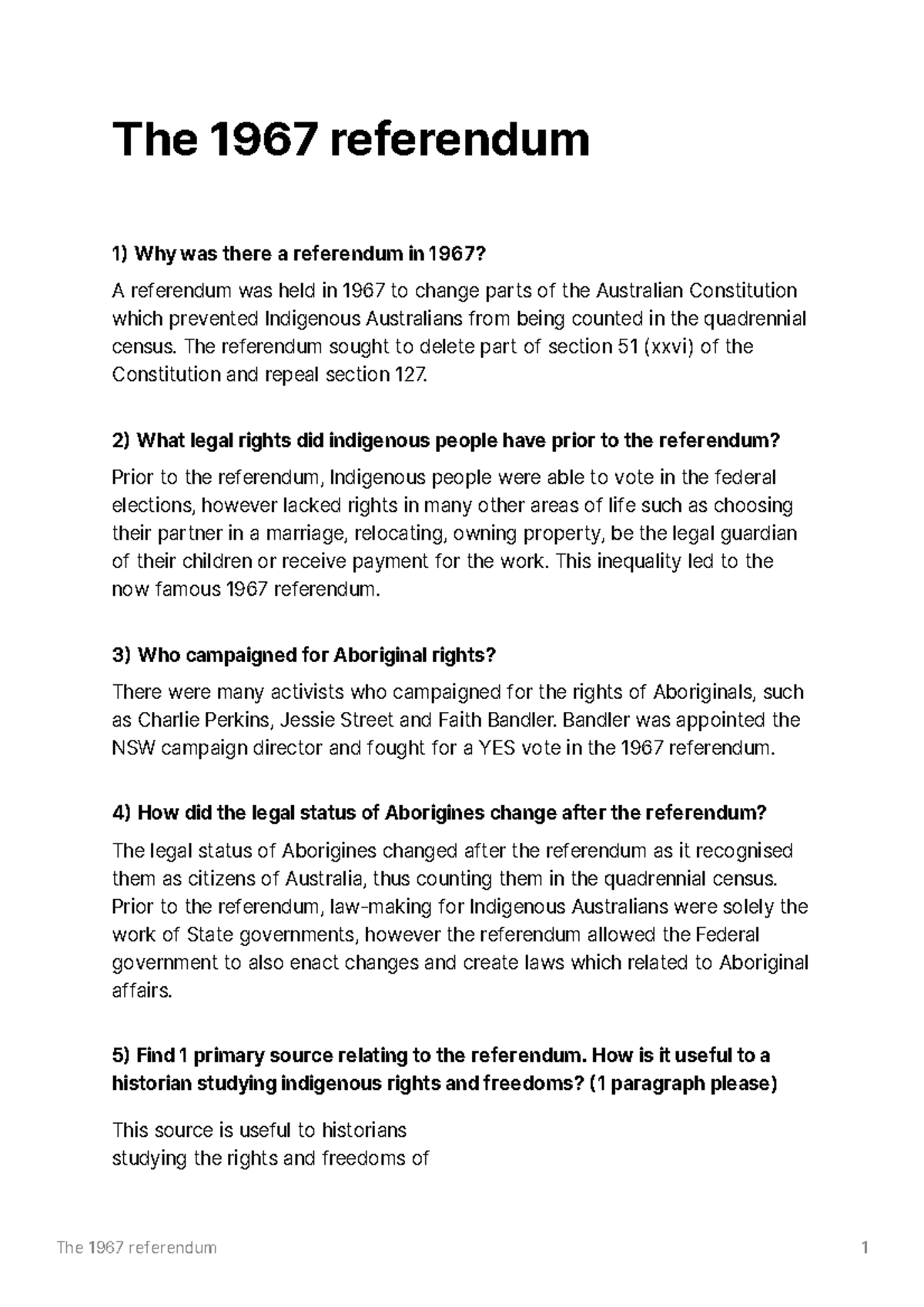 1967 Referendum: Significance and Impact on Indigenous Rights - Studocu