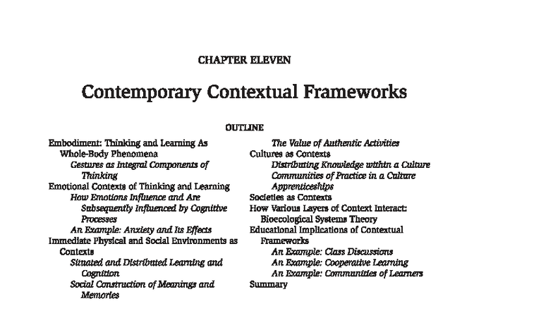 CHAPTER 11: Contemporary Contextual Frameworks in Human Learning ...