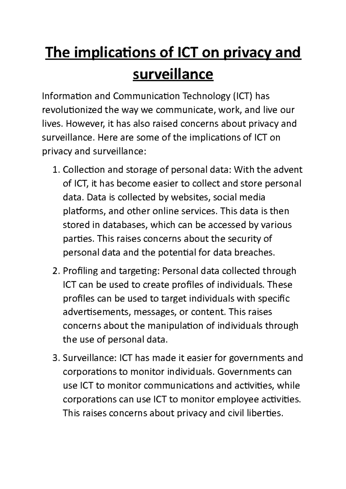 The implications of ICT on privacy and surveillance - The implications ...