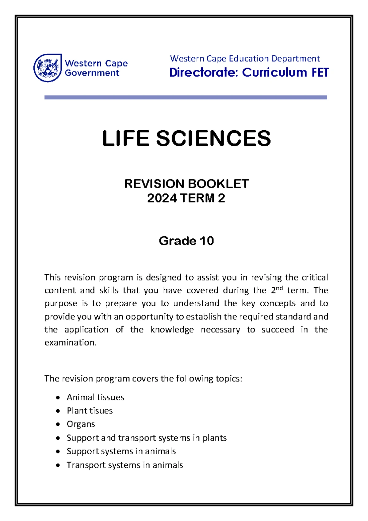 KZN LFSC Grade 10 Life Sciences Step Ahead Support Document 2023 - Studocu