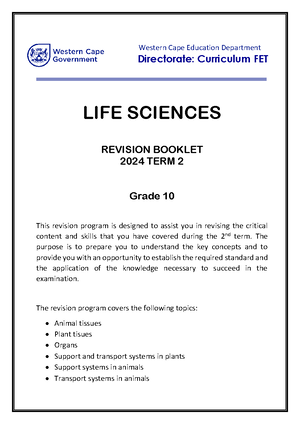 Life Sciences Grade 10 Revision material Term 2 2023 - LIFE SCIENCES ...