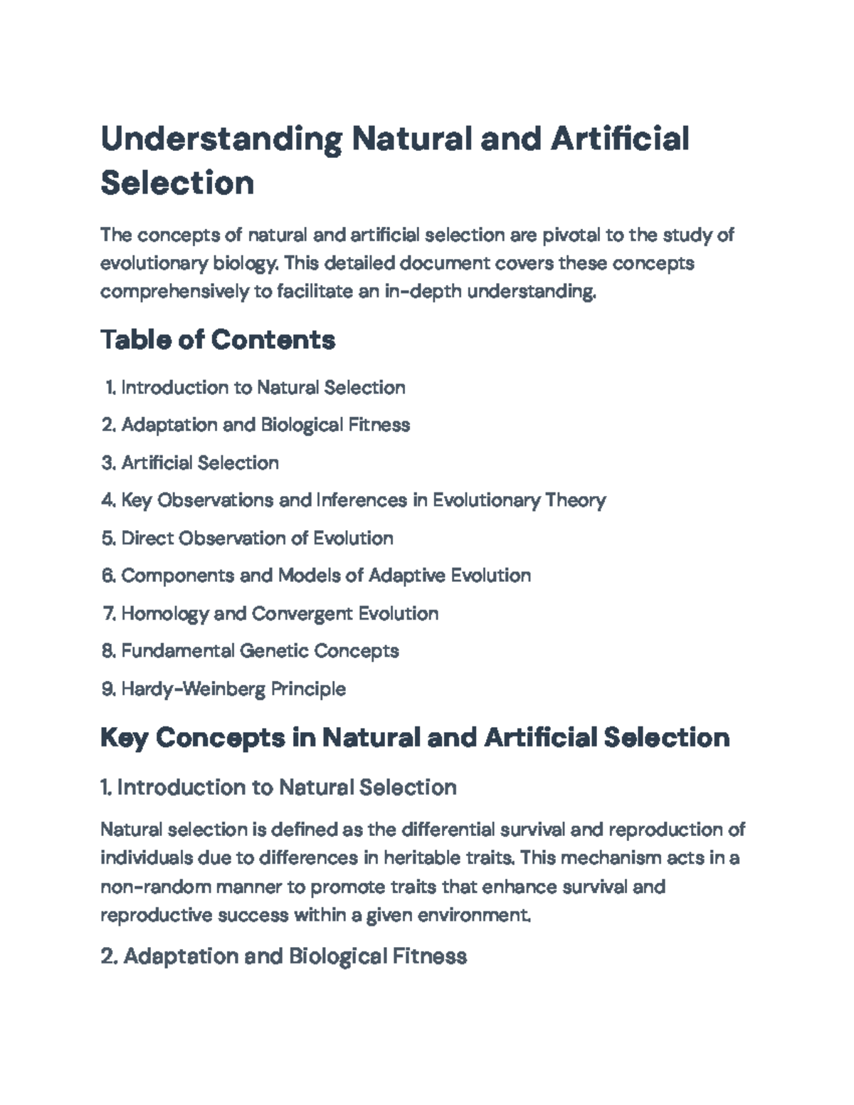 Understanding Natural and Artificial Selection in Evolutionary Biology ...